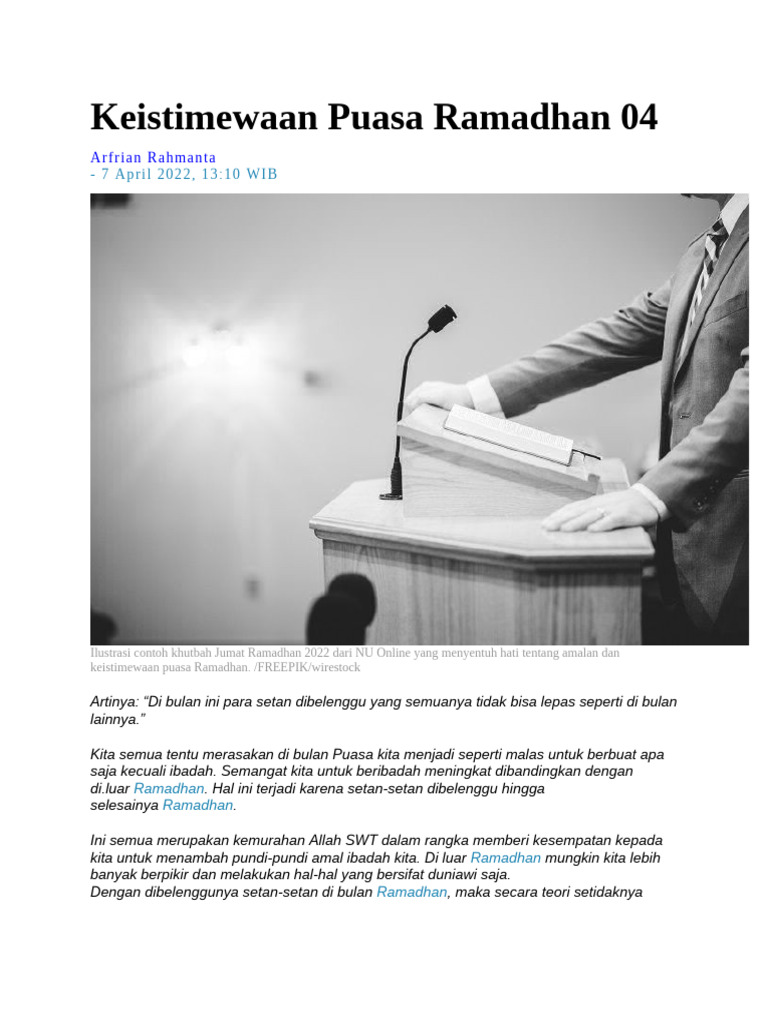 Keistimewaan Puasa Ramadhan 04 | PDF