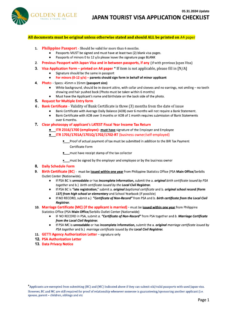 JAPAN TOURIST VISA REQUIREMENTS | PDF
