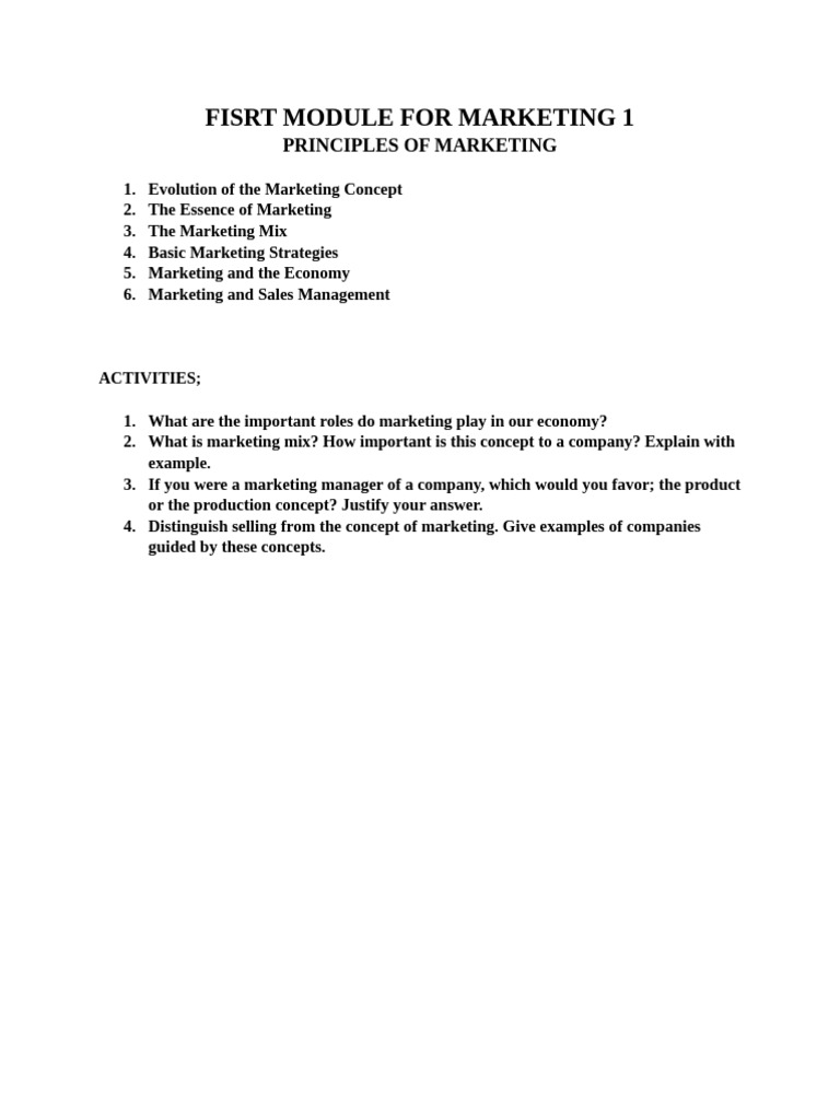 Fisrt Module For Marketing 1 | PDF