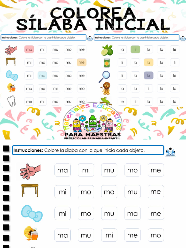 Colorea Sílaba Inicial Recopilado Por Materiales Educativos para ...