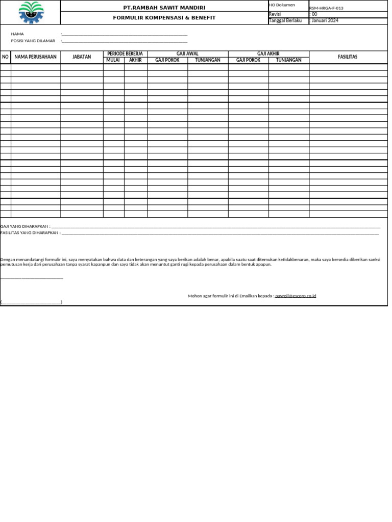 RSM-HRGA-F-013 Kompensasi & Benefit Form - XLSX FIX | PDF