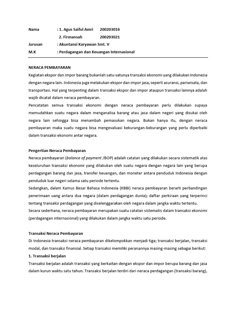 (Resume) Neraca Pembayaran Dan Perdagangan Internasional - Firmansah ...
