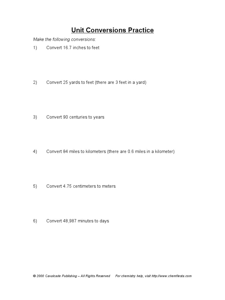 Unit Conversions Practice Make The Following Conversions PDF