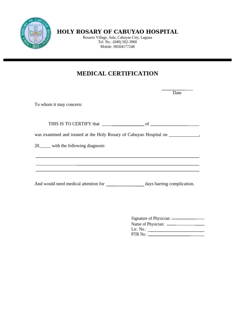 Med Cert Sample | PDF