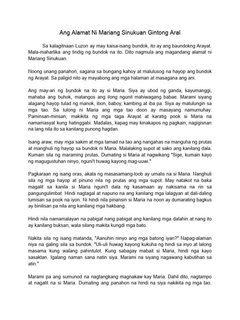 Ang Alamat Ni Mariang Sinukuan Gintong Aral | PDF