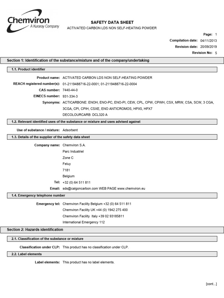 Chemviron Acticarbone Eno FDS en 19-09-20 | PDF | Waste Management | Toxicity