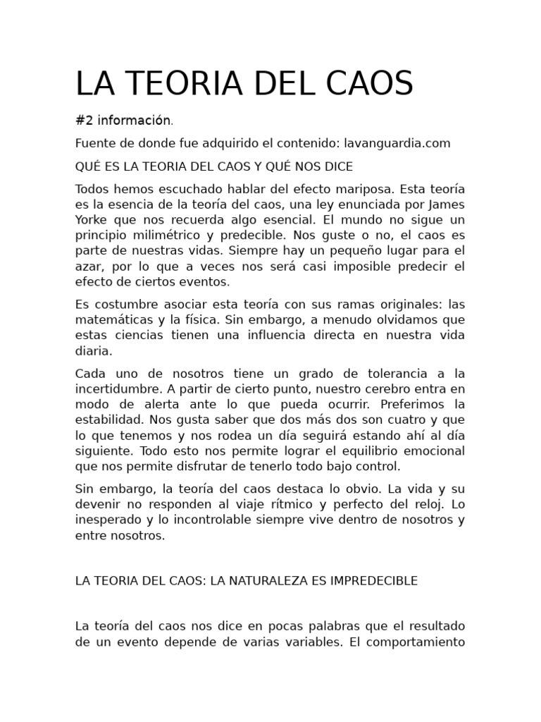 LA TEORIA DEL CAOS | PDF | Teoría del caos | Teoría