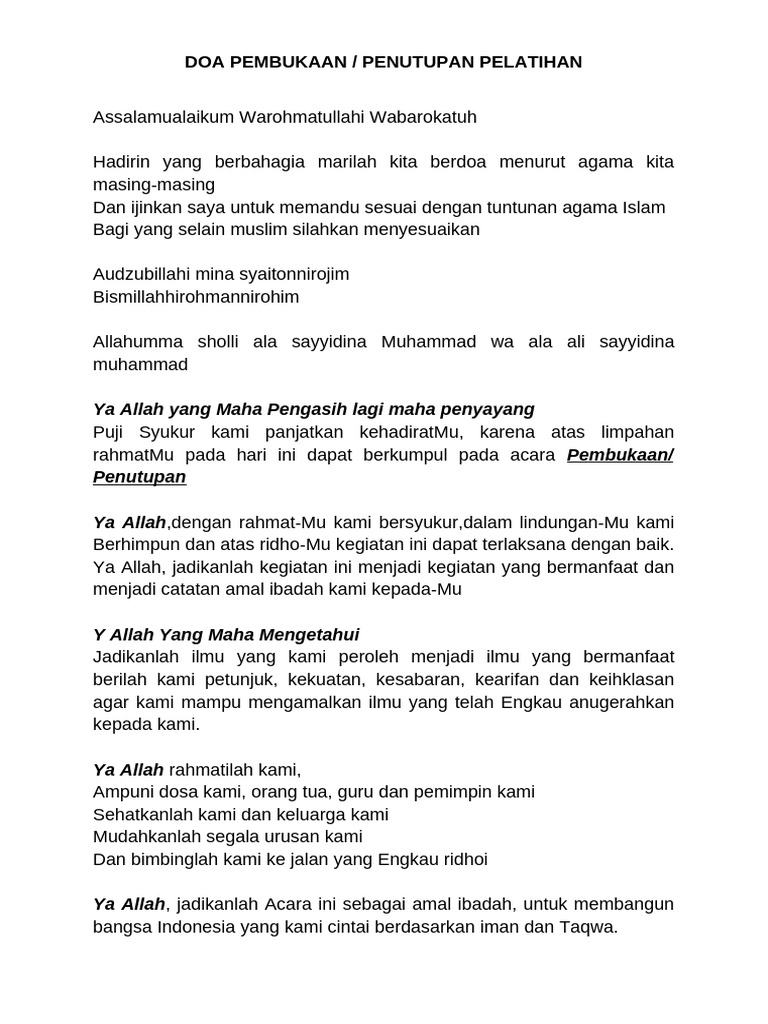 Doa Pembukaan & Penutupan | PDF