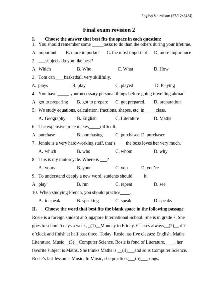 Final Exam Revision 2 | PDF