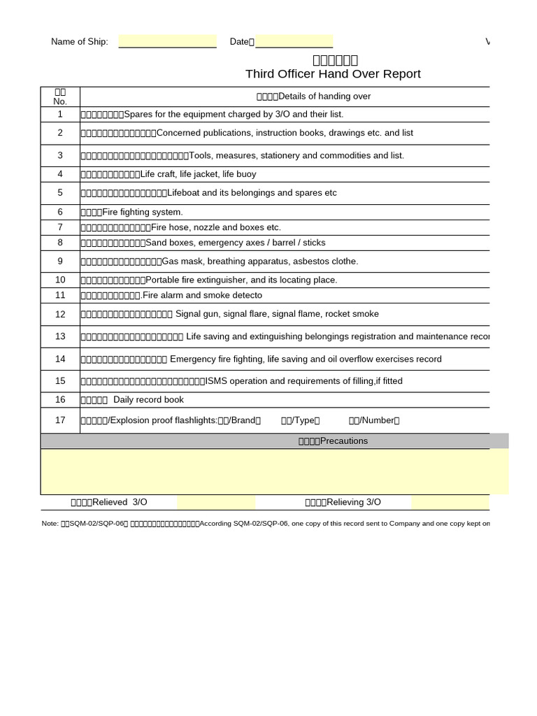 3rd officer-001三副交接报告 Third Officer Hand Over Report V2.1 | PDF