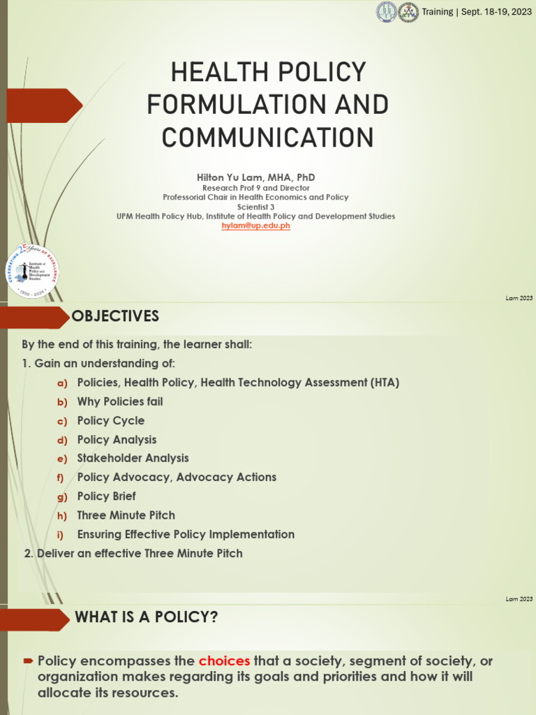 Health Policy Training Overview | PDF | Policy | Health Policy