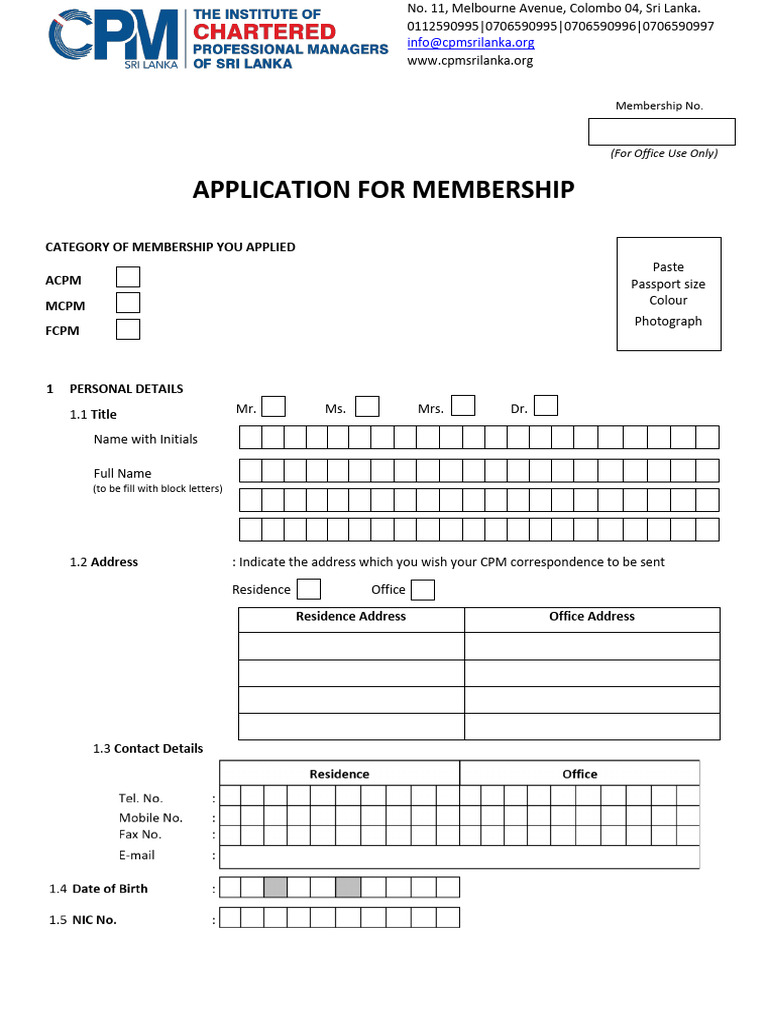 CPM Membership Application Form | PDF | Cheque | Payments
