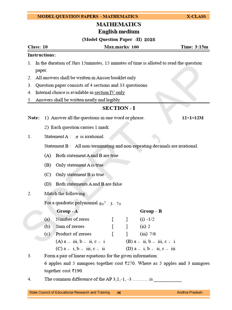 10 Success Maths Model Paper2!49!53 | PDF | Circle | Area