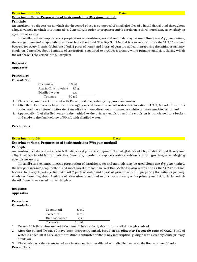 Basic Emulsion Preparation Methods | PDF | Emulsion | Soft Matter