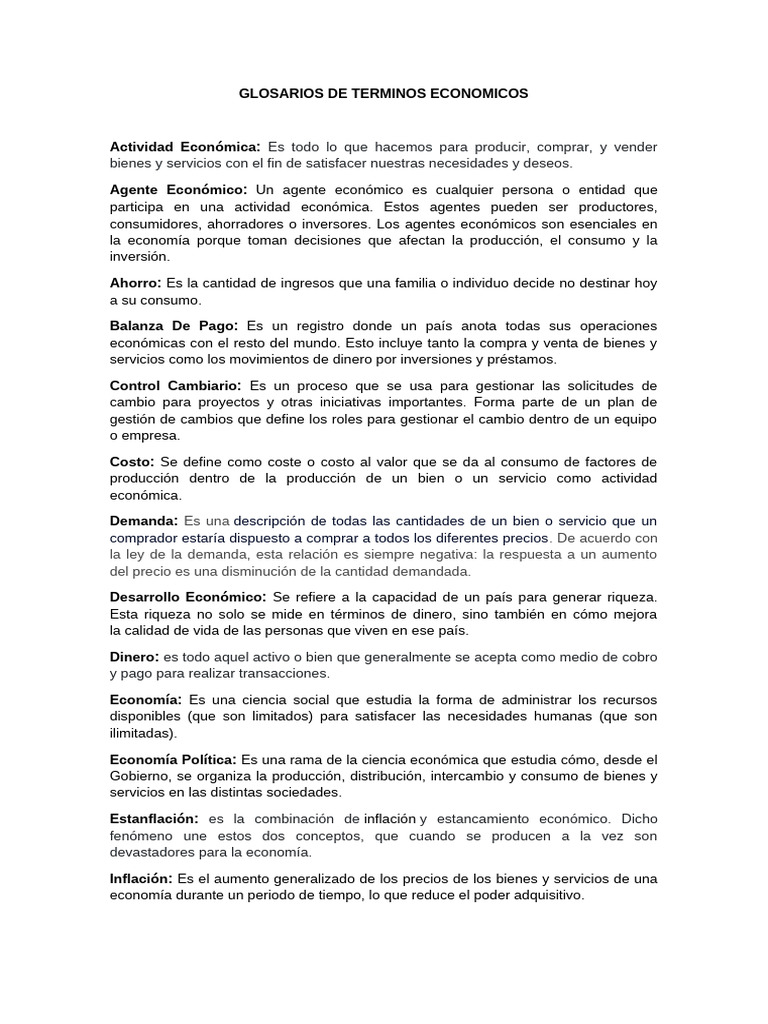 Glosarios de Terminos Economicos | PDF | Mercado (economía) | Oferta ...