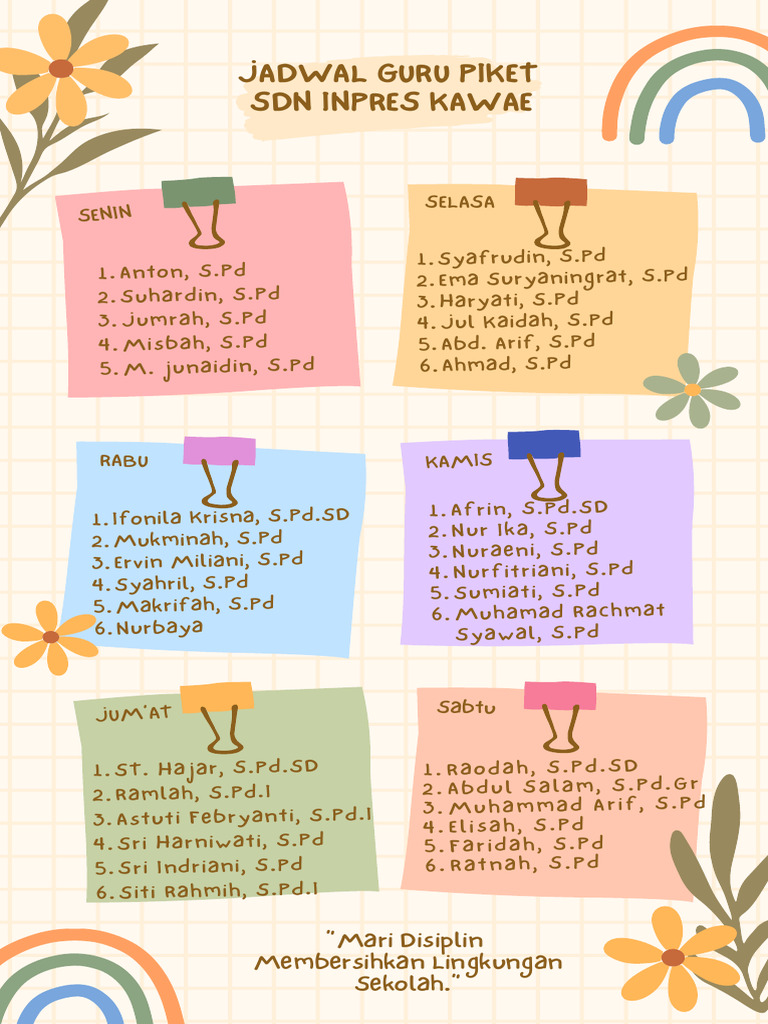 Warna Warni Imut Gambaran Tangan Jadwal Pelajaran Cerita Instagram | PDF