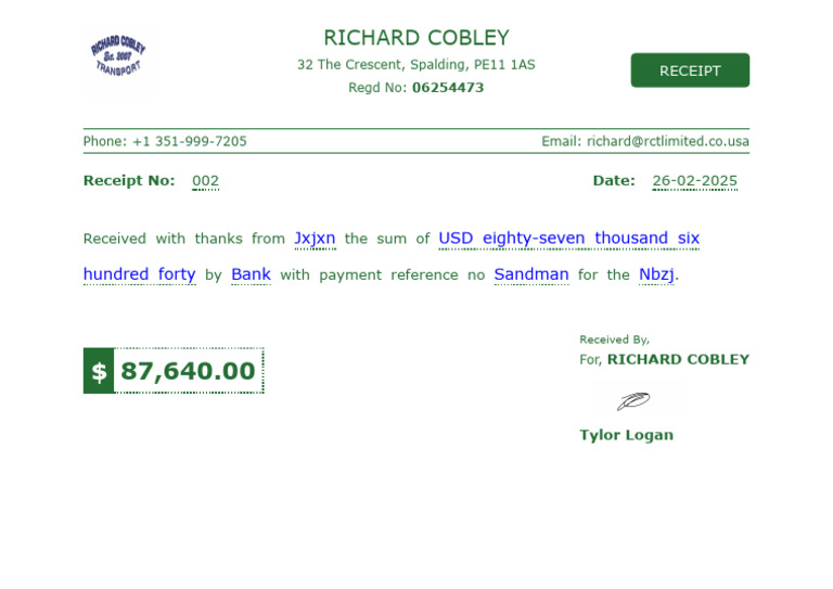 Receipt for Jxjxn Payment | PDF