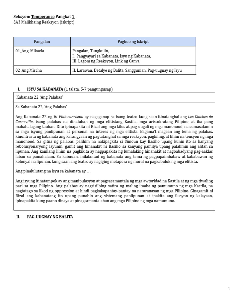 OFA3: Iskript ng Pag-uulat Malikhaing Reaksyon | PDF