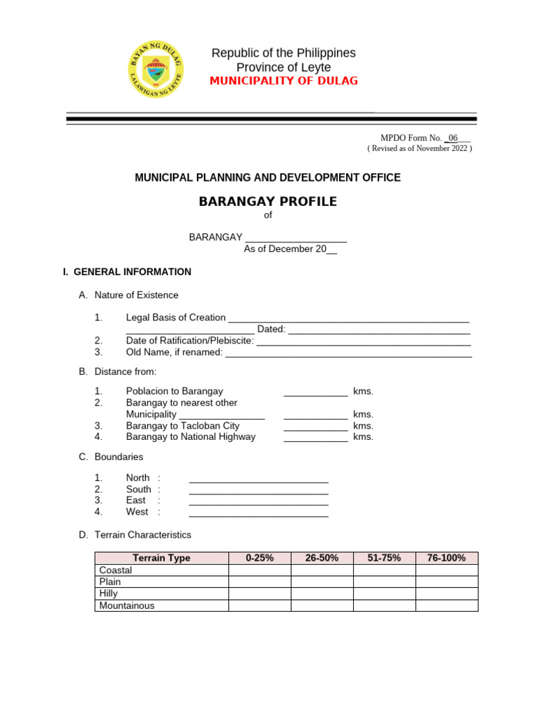 Dulag Leyte Barangay Profile Overview | PDF | Toilet | Drinking Water