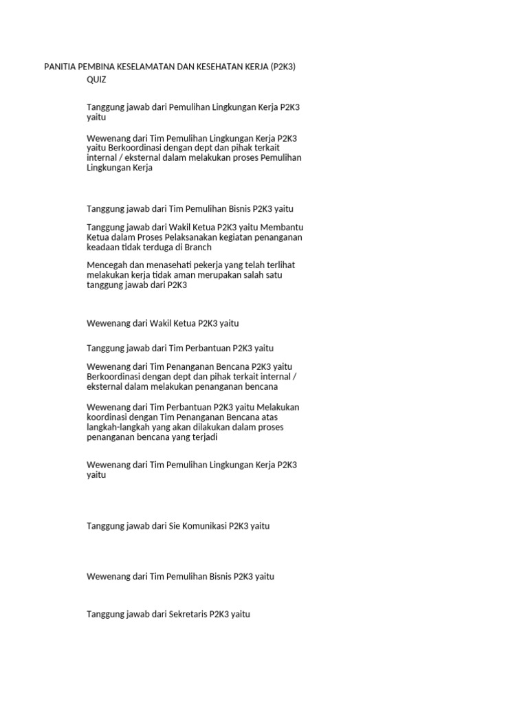 Panitia Pembina Keselamatan Dan Kesehatan Kerja (P2K3) by Kn | PDF