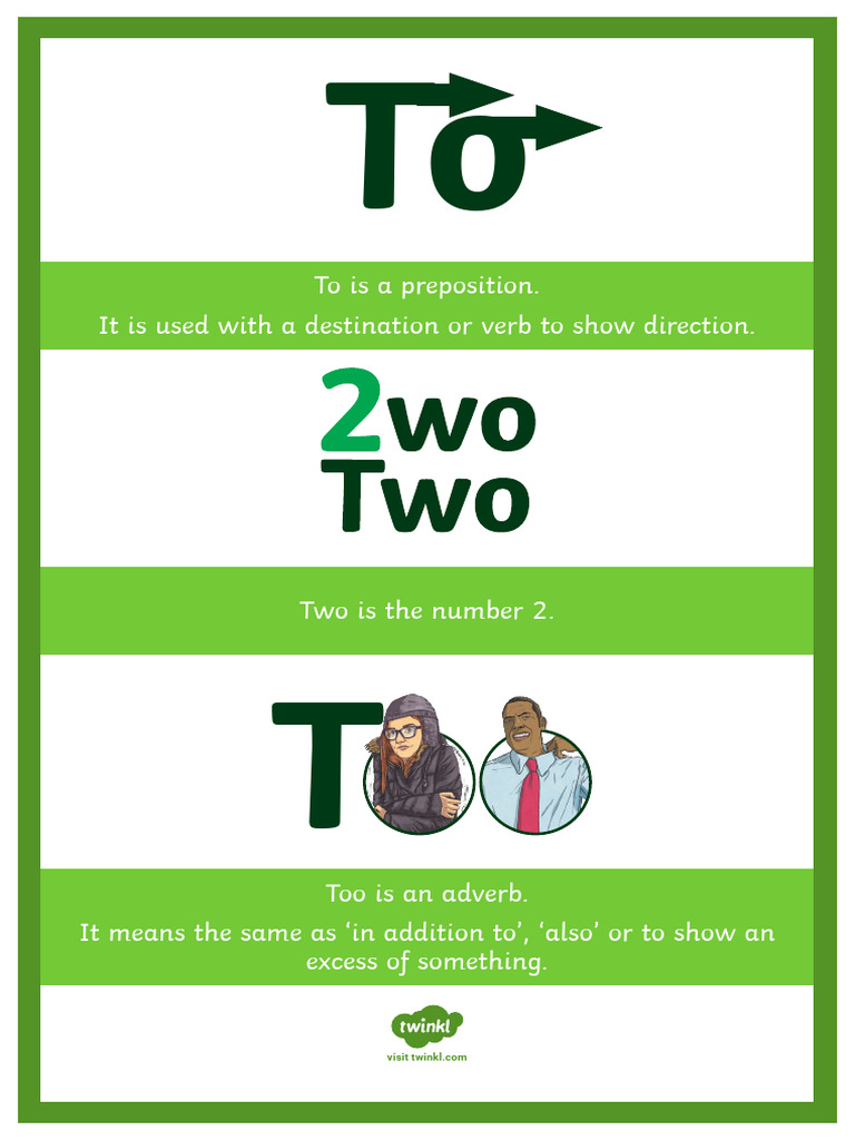 T L 9472 To Two and Too Homophones Display Poster Ver 3 | PDF