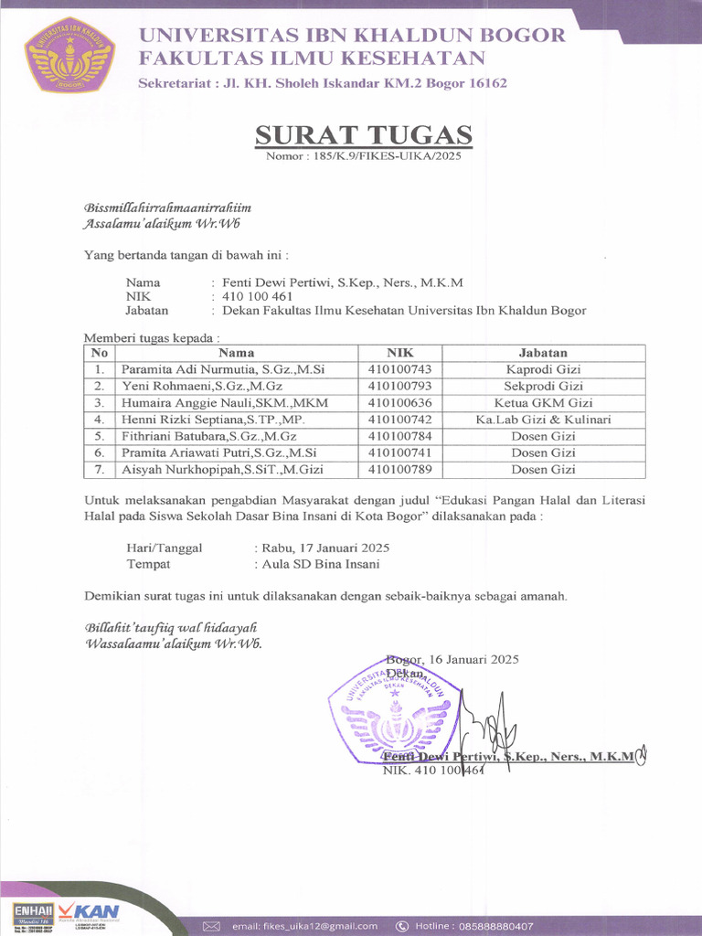 185.K9.FIKES - UIKA.2025 (Surat Tugas Pengmas Bina Insani) | PDF