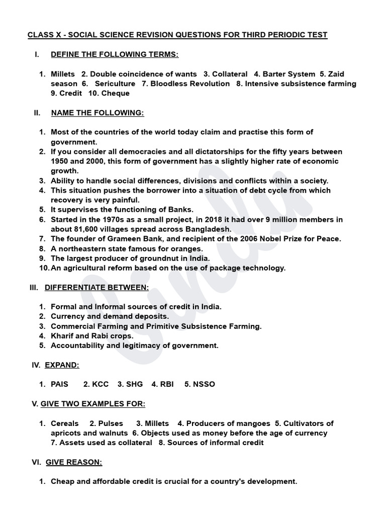 Social Science Revision Paper | PDF | Money | Economies