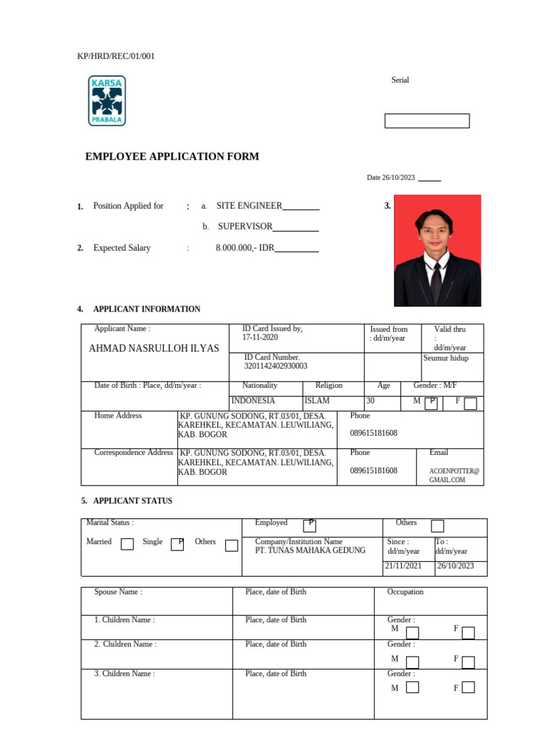 Employee Application Form | PDF