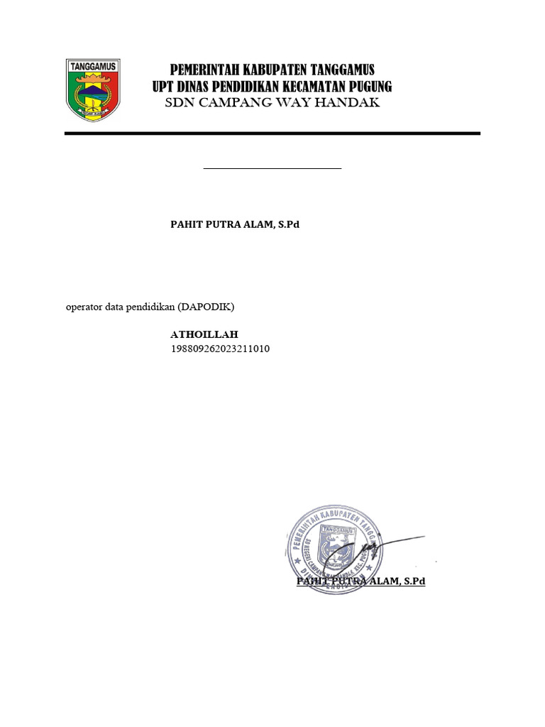 surat tugas operator dapodik ato | PDF