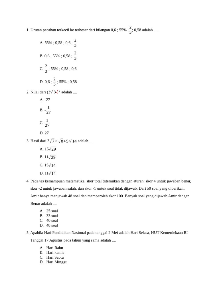 Soal Ulangan Matematika | PDF