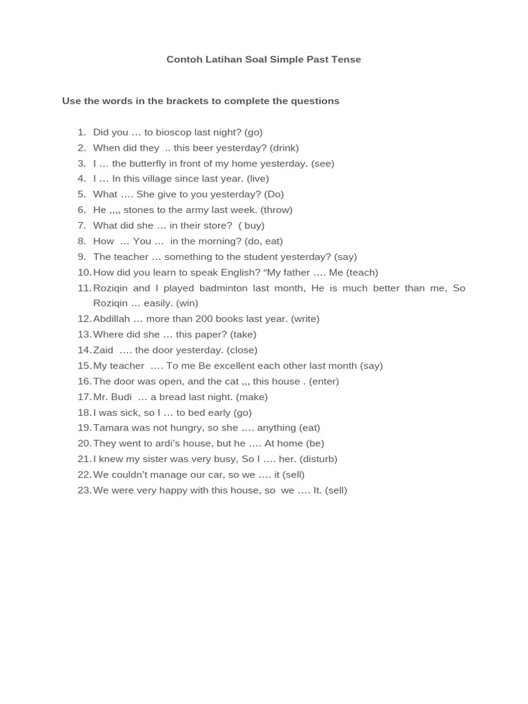 Latihan Soal Simple Past Tense Essay1 | PDF