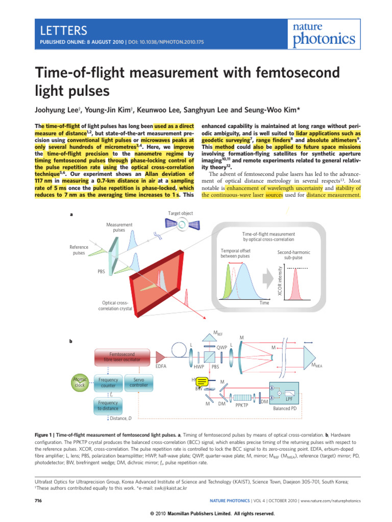Femtosecond Pulse Time-of-Flight Precision | PDF | Interferometry | Laser
