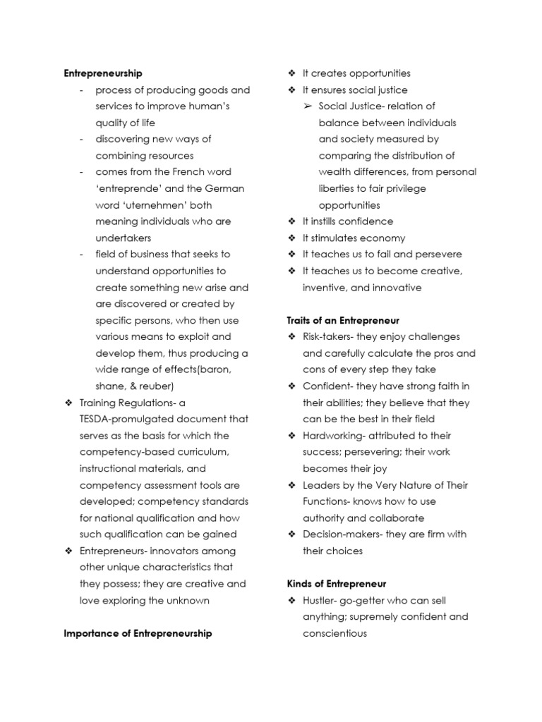 Entrepreneurship Notes-Pages-1 | PDF | Entrepreneurship | Social Psychology