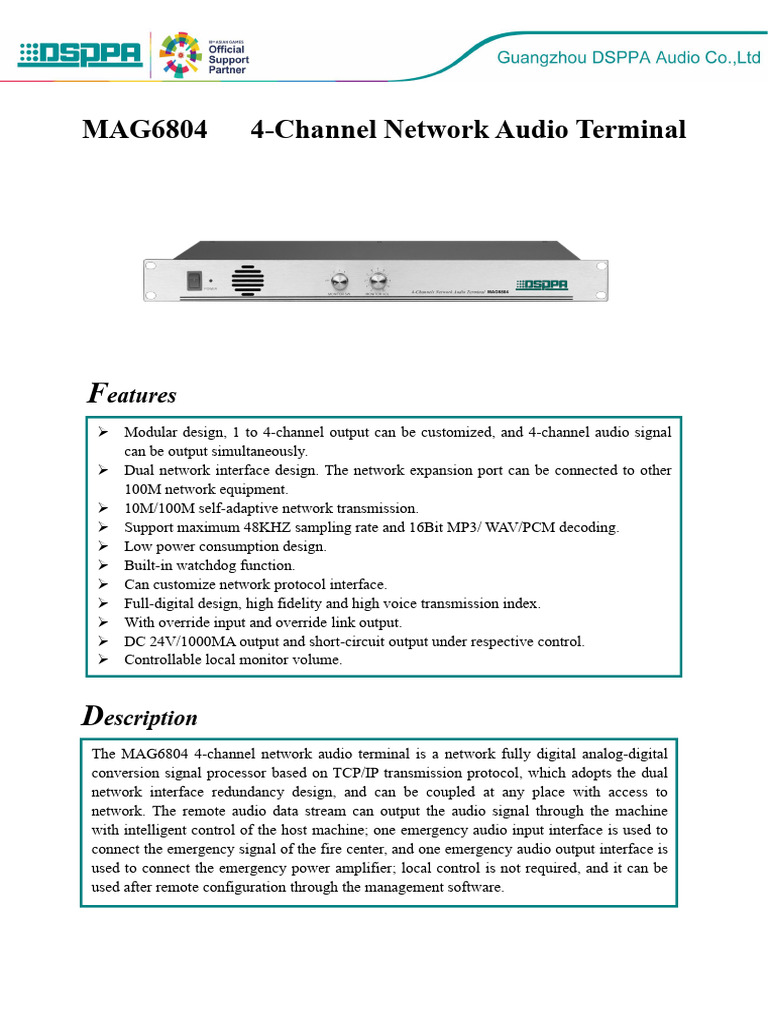 A6 4 Channel IP Network Audio Terminal - MAG6804 | PDF | Amplifier ...