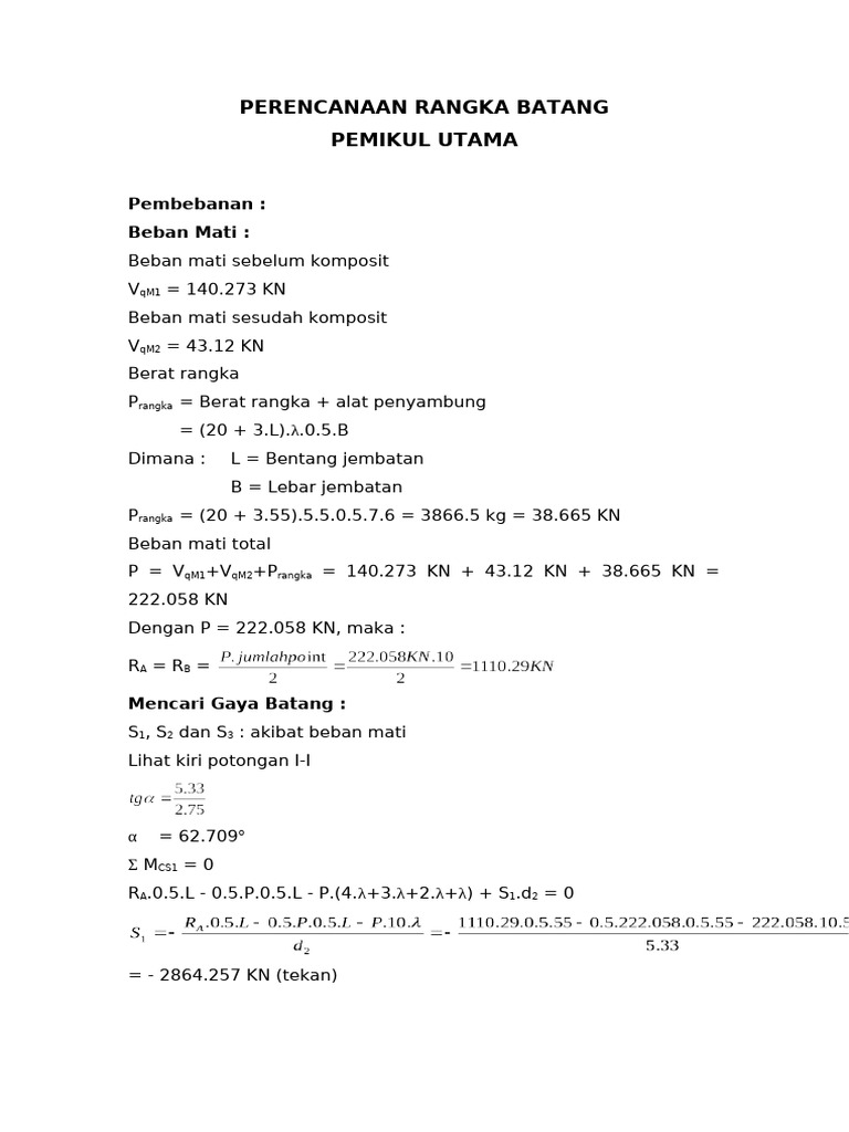 File 6 PERENCANAAN RANGKA BATANG PEMIKUL UTAMA (kurang sket gambar) | PDF