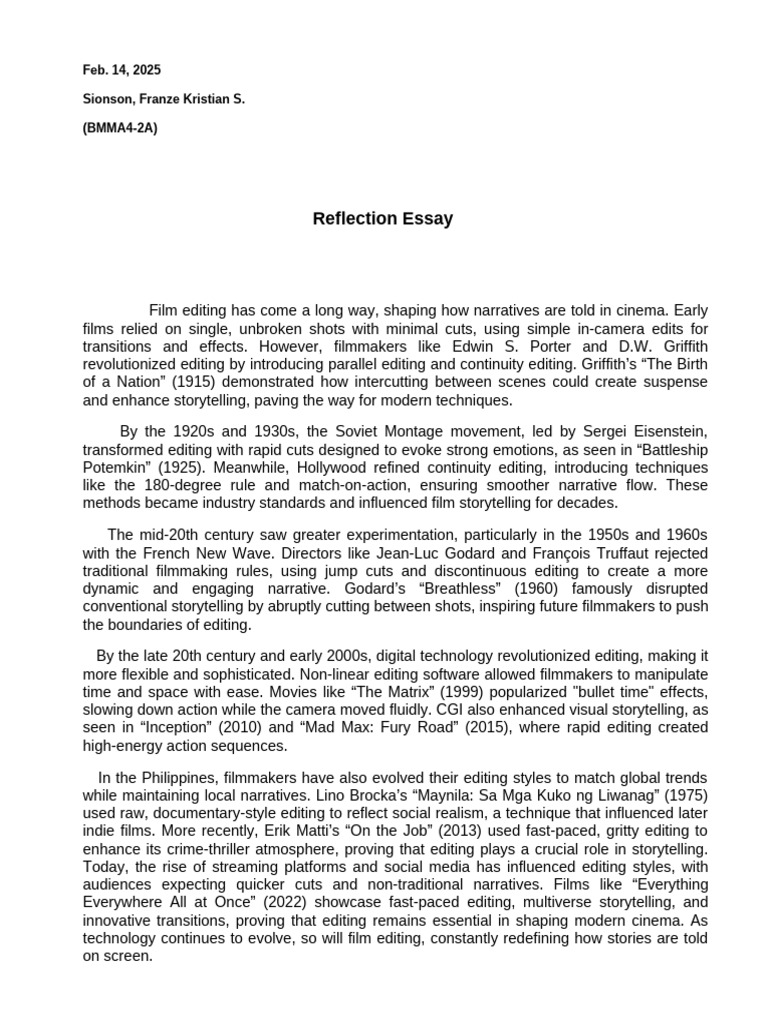 Reflection Essay (Activity01) - Sionson - FranzeKristian - S | PDF