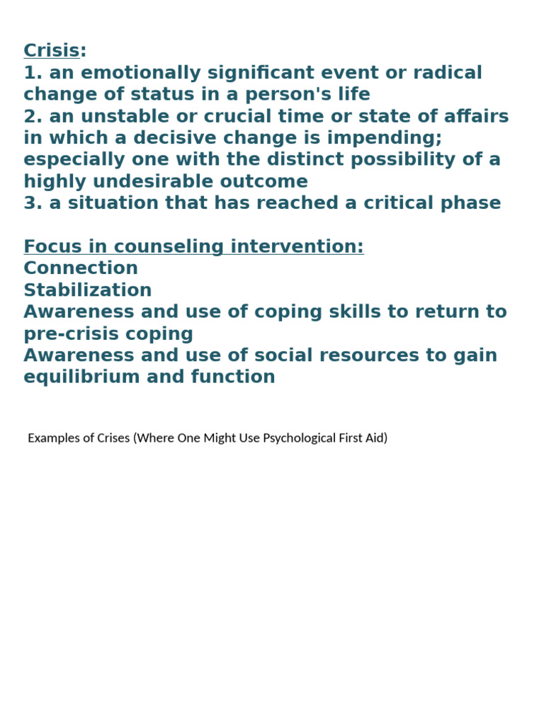 Psychological First Aid and CISD 1 | PDF | Psychological Trauma | Thought