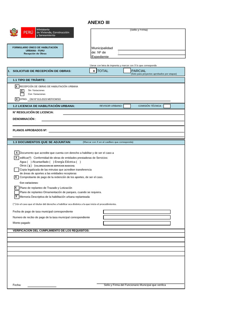 Recepción de Obras Urbanas FUHU | PDF