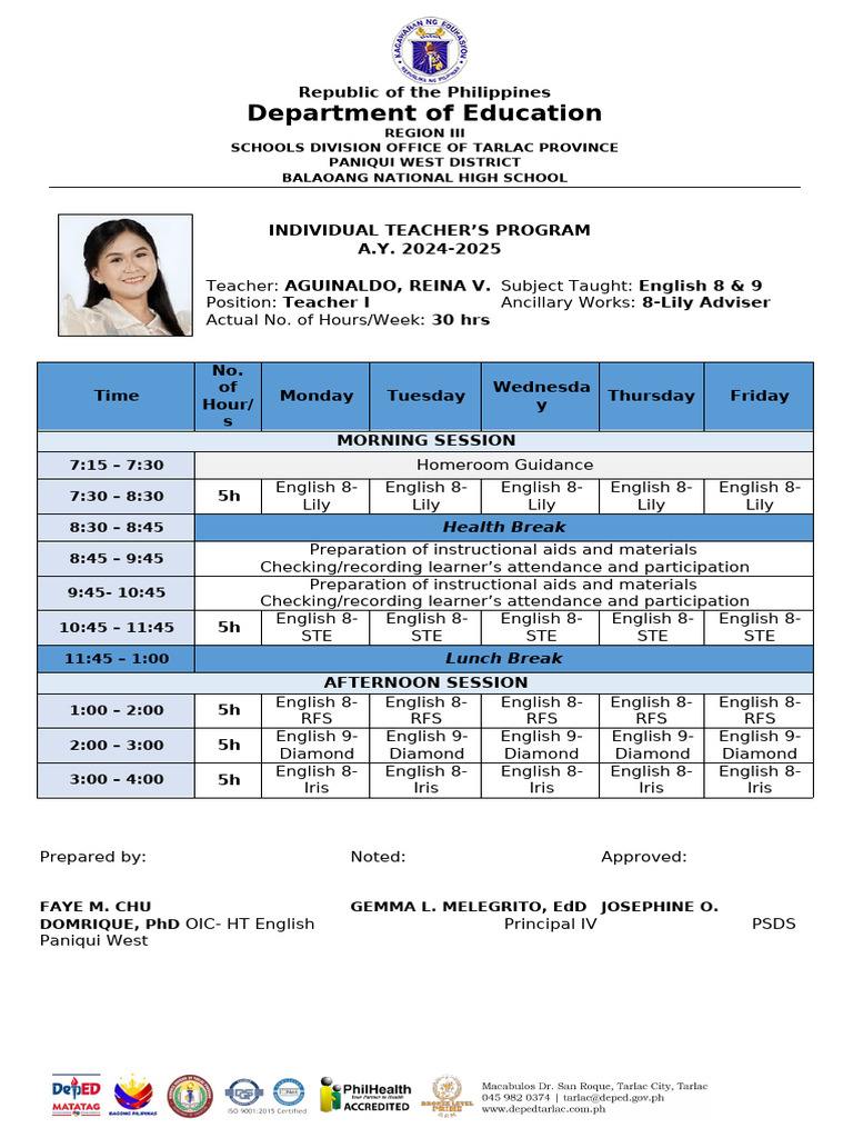 TEACHERS-SCHEDULE | PDF | Philippines