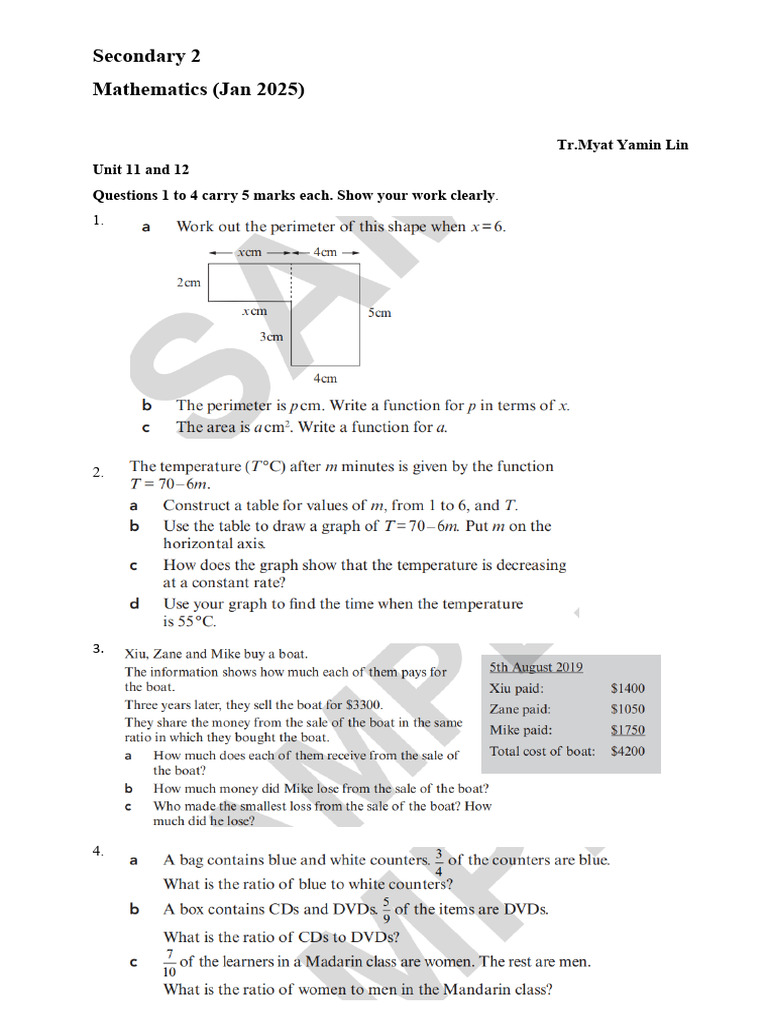 Sec 2 Math Jan 2025 Tutorial | PDF