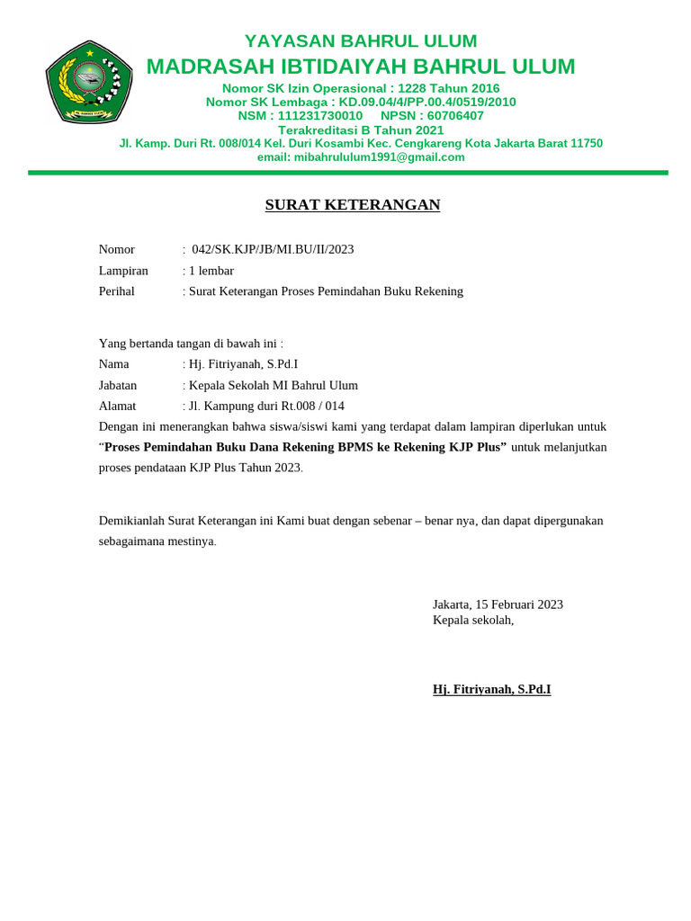 SK Proses PEMINDAHAN BUKU REKENING BPMS KE KJP | PDF
