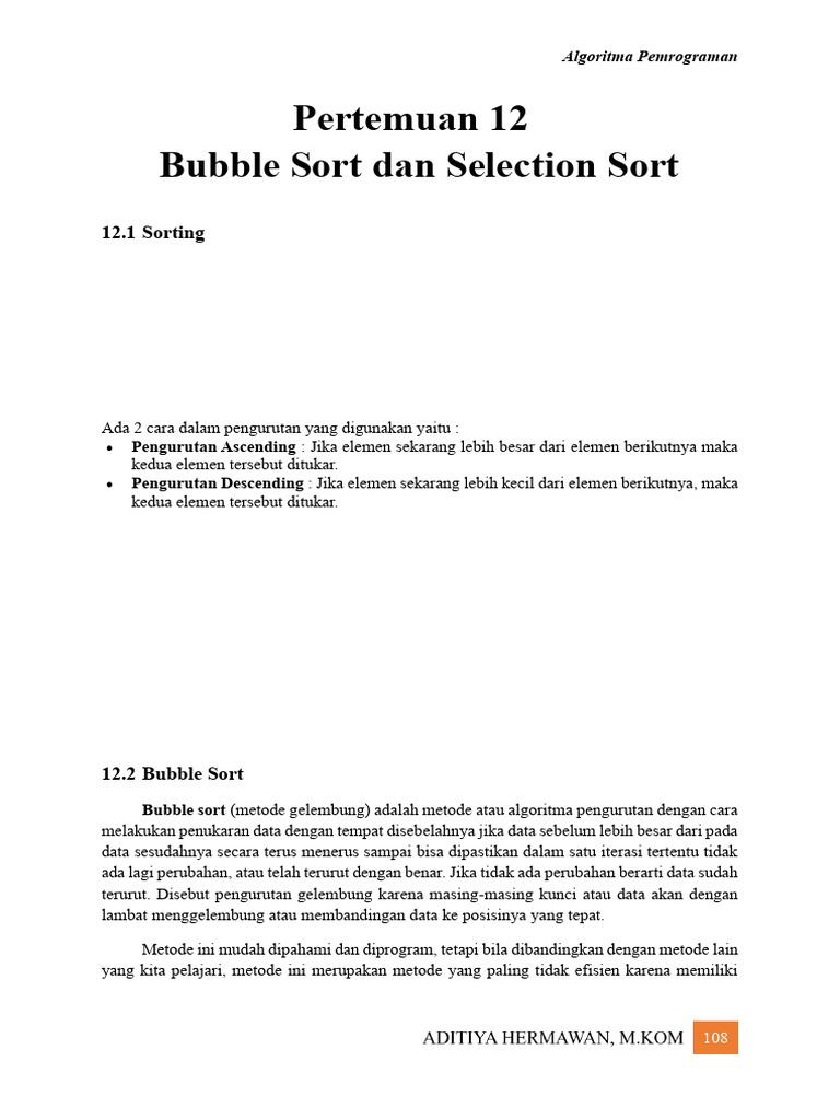 Pertemuan 12 - Bubble Dan Selection Sort | PDF
