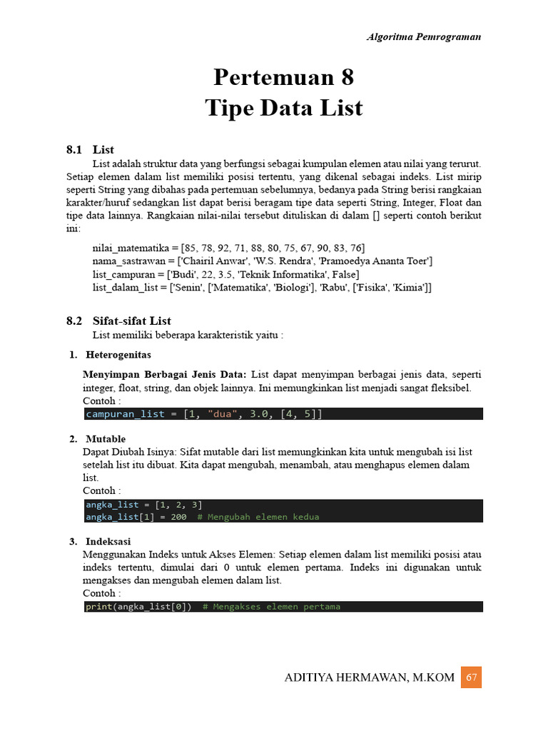 Pertemuan 8 - Tipe Data List | PDF