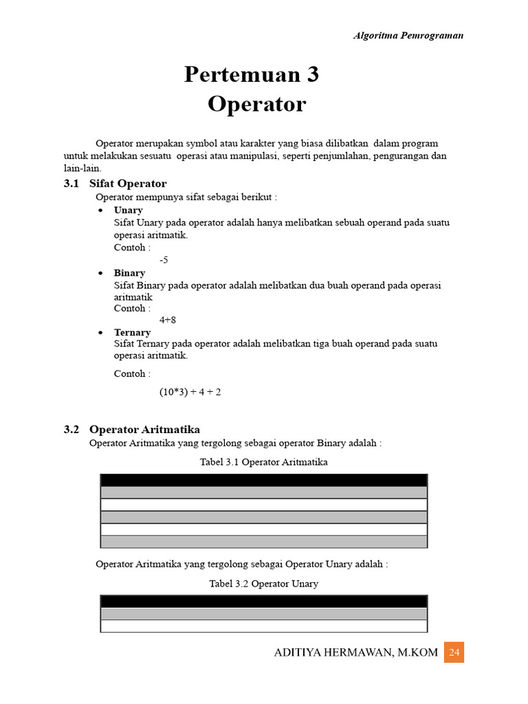 Pertemuan 3 - Operator | PDF