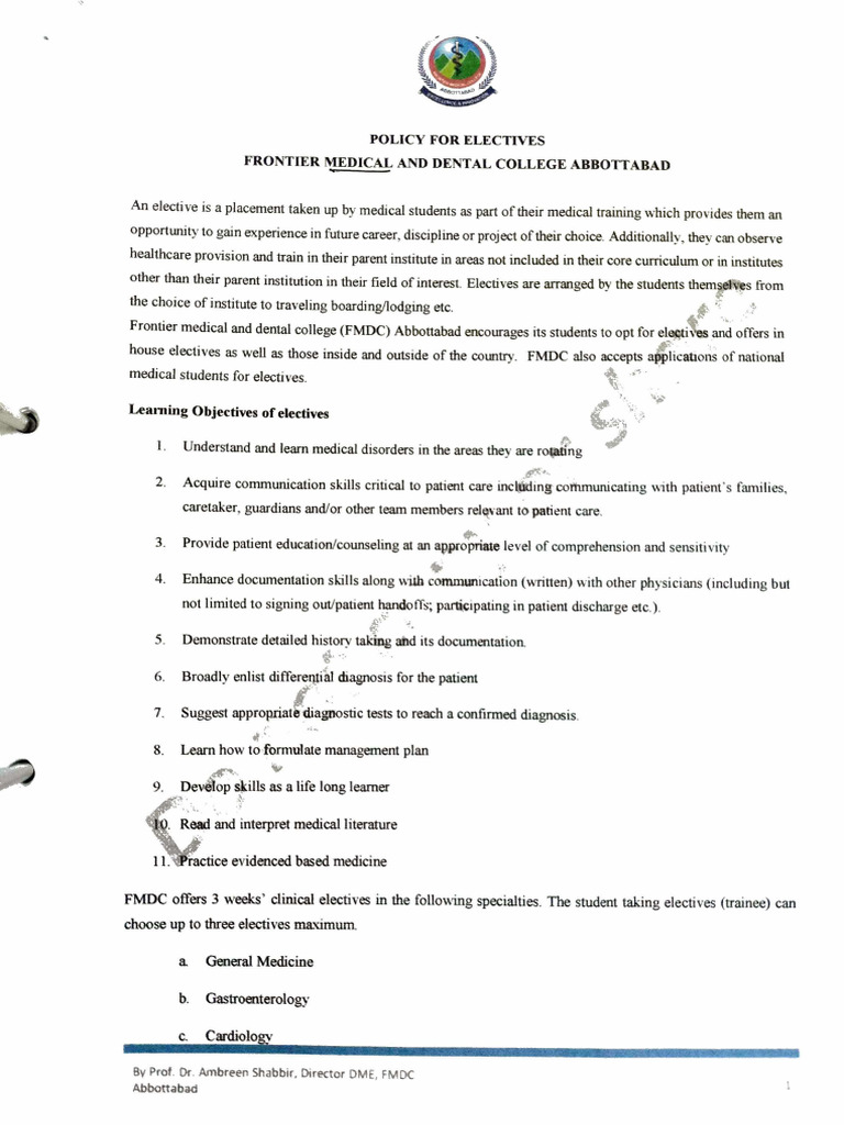 MBBS Electives Policy | PDF