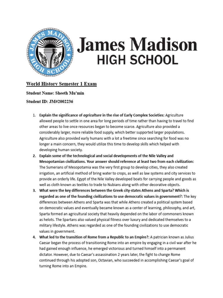 World History Semester 1 Exam | PDF | Ancient Rome | Qing Dynasty