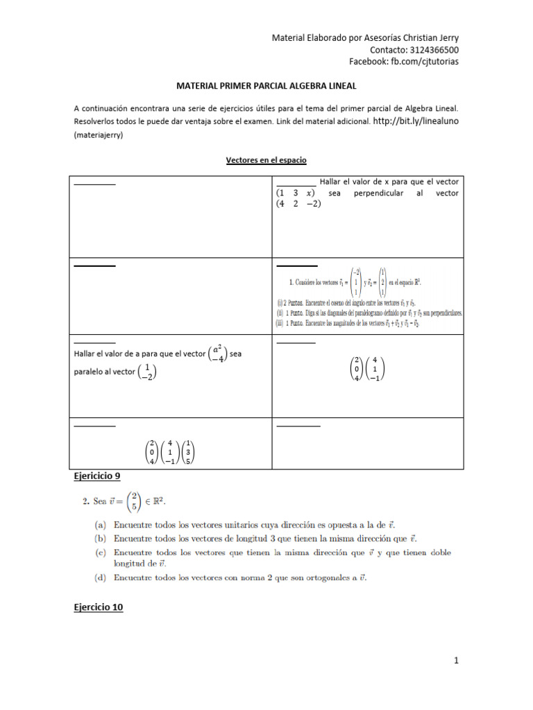 Ejercicios de Álgebra Lineal para Parcial | PDF | Matriz (Matemáticas) | Triángulo