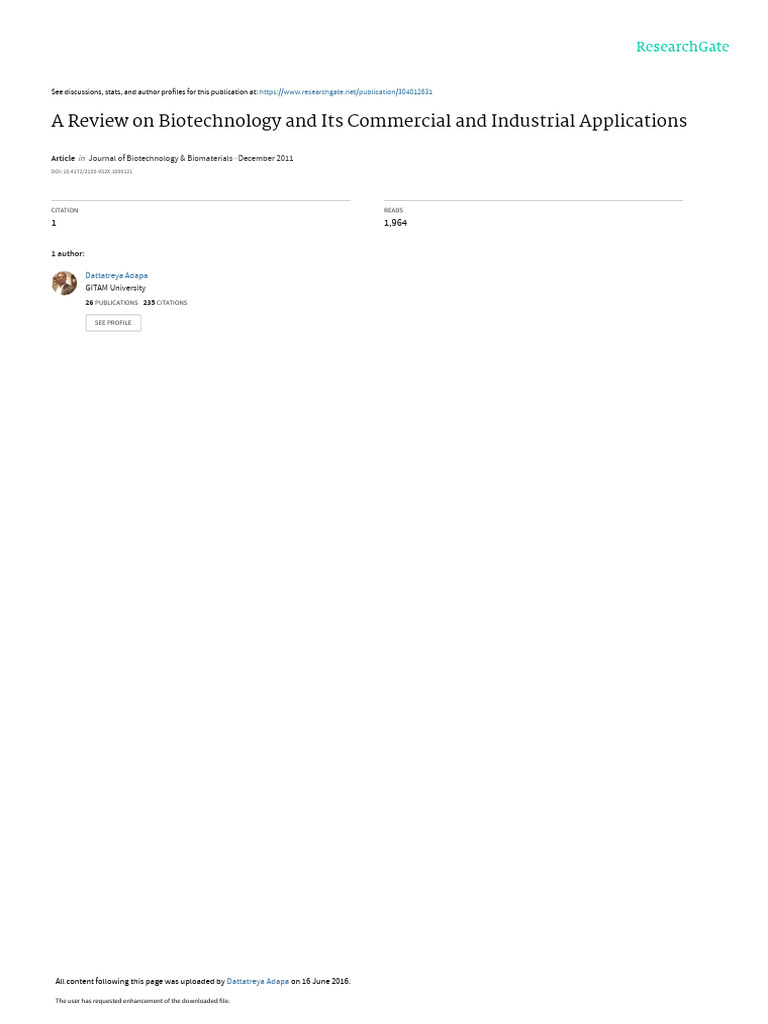 A Review On Biotechnology and Its Commercial and Industrial ...