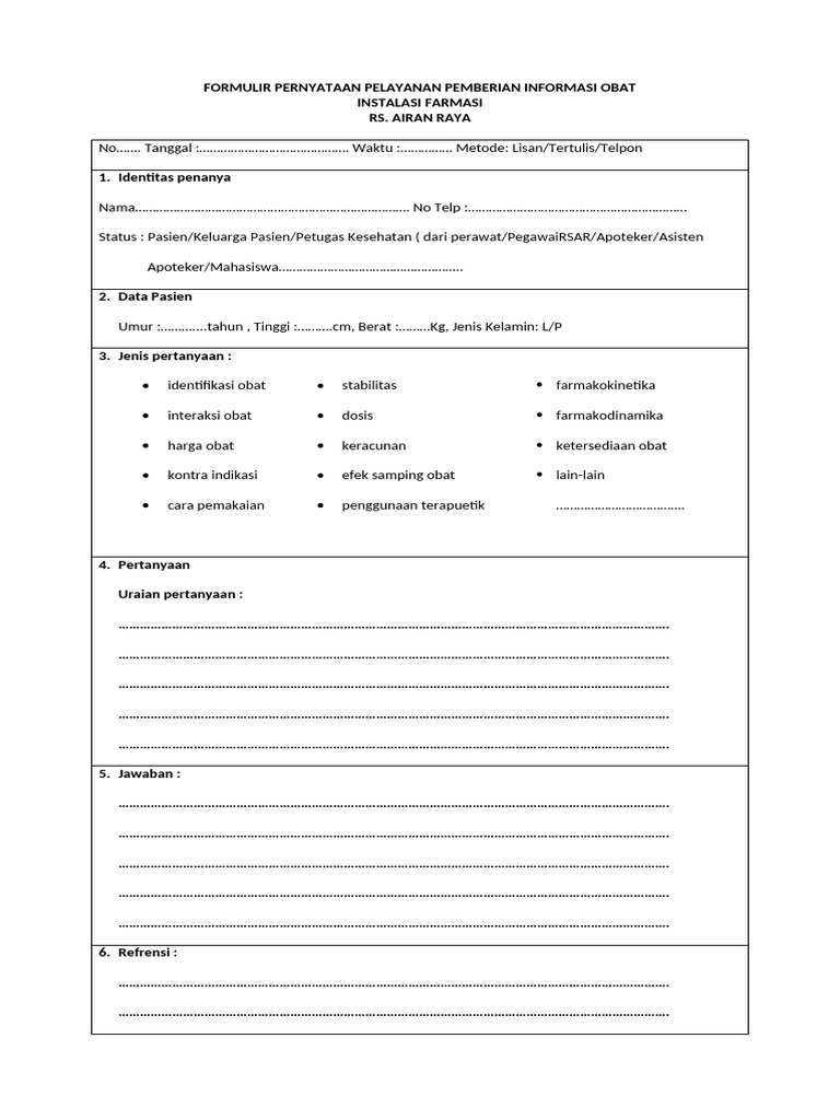Formulir Informasi Obat RS Airan Raya | PDF