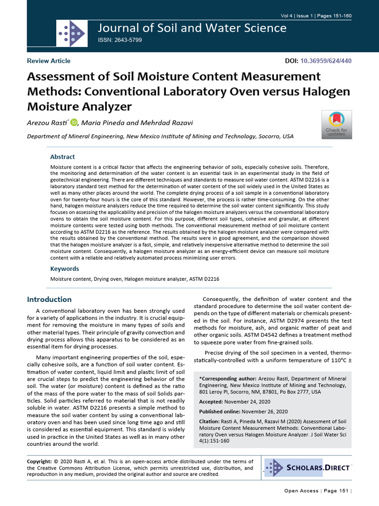 Assessment of Soil Moisture Content Meas | PDF | Soil